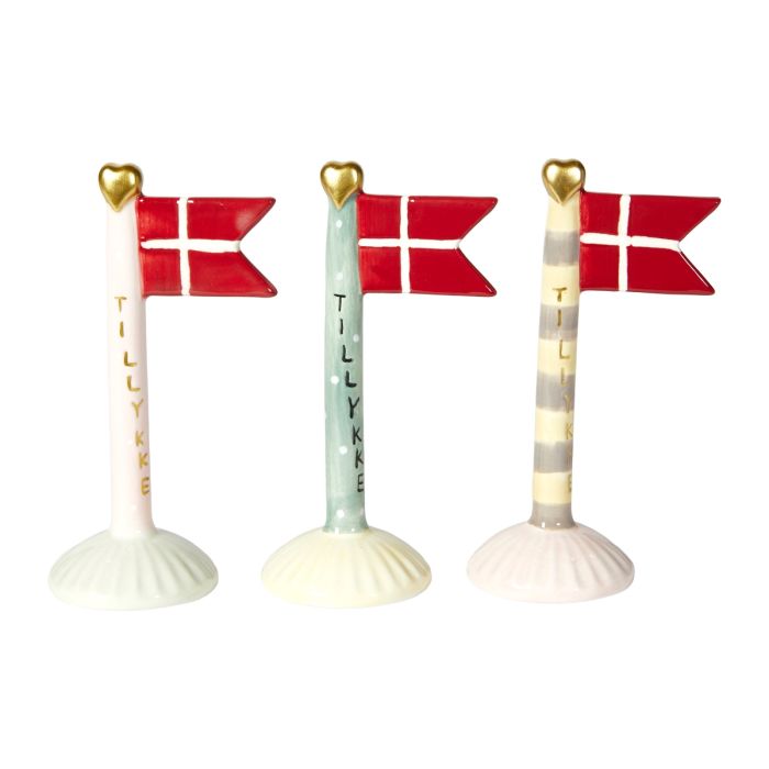 Flag med tillykke på flagstang 14 cm højt – Juleeventyr