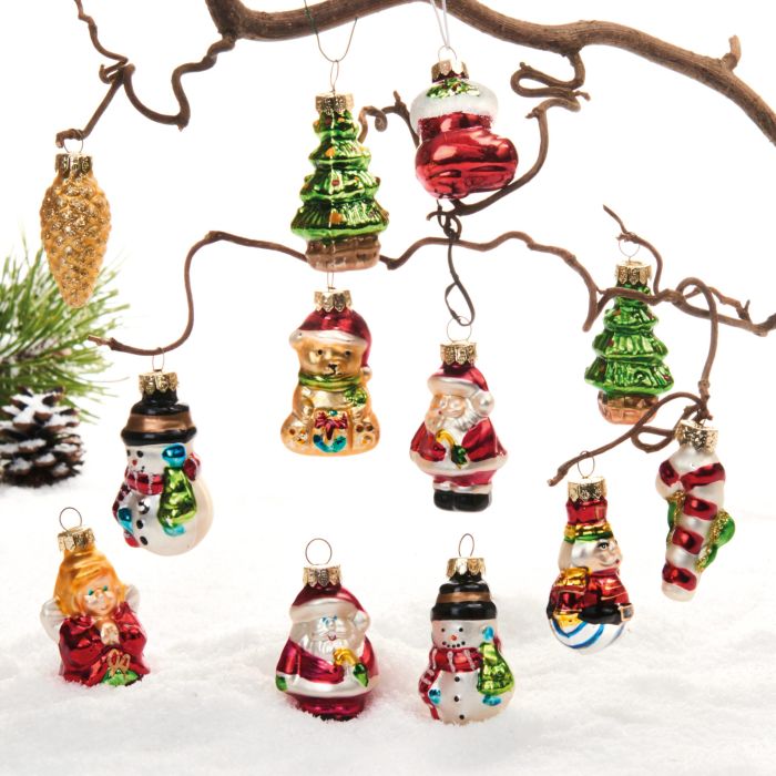 Julefigurer i glas 12-pak - Julekugler - Mini figurjulekugler ...